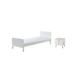 58 aufm Kessel BETT mit Nachtkommode Kamillah aus MDF in Satin Wei&szlig; | Gr.: onesize