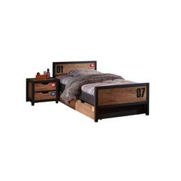 58 aufm Kessel BETT mit Nachtkommode Kameko aus MDF+Massivholz Schwarz/Cognac | Gr.: onesize