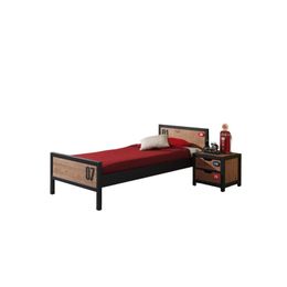58 aufm Kessel BETT mit Nachtkommode Kameko aus MDF+Massivholz Schwarz/Cognac | Gr.: onesize