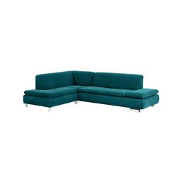 58 aufm Kessel ECKSOFA mit Ottomane links Kaye Bezug Veloursstoff Metallfu&szlig; verchromt / petrol | Gr.: onesize