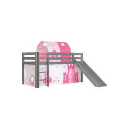 58 aufm Kessel KINDERBETT mit Rutsche Karolina Massivholz Grau Textilset Princess 2 | Gr.: onesize