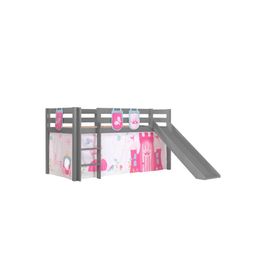 58 aufm Kessel KINDERBETT mit Rutsche Karolina Massivholz Grau Textilset Princess 3 | Gr.: onesize