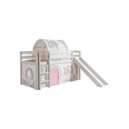 58 aufm Kessel KINDERBETT mit Rutsche Karolina Massivholz Wei&szlig; Textilset Burg 2 | Gr.: onesize