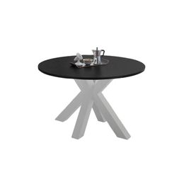 58 aufm Kessel ESSTISCH Rund ausziehbar Edda 10 110x110x78 K&uuml;chentisch Wei&szlig;/Schwarz | Gr.: onesize
