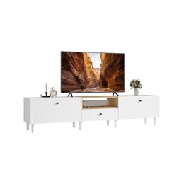HOMCOM TV Schrank in Wei&szlig; & Naturholz 200L x 35B x 45H cm | Gr.: onesize