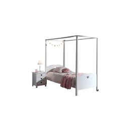 58 aufm Kessel HIMMELBETT mit Nachtkommode Kamila 211x187x96 aus MDF in Wei&szlig; | Gr.: onesize