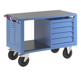 eurokraft pro Montagewagen, elektrisch h&ouml;henverstellbar, 4 Schubladen, LxBxH 1235 x 605 x 820 mm