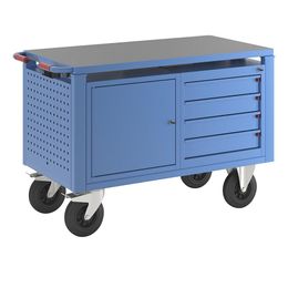eurokraft pro Montagewagen, elektrisch h&ouml;henverstellbar, 1 Schrank, 4 Schubladen, LxBxH 1235 x 605 x 820 mm