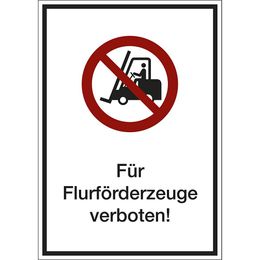 Kombizusatzschild mit Text f&uuml;r Verbotszeichen, F&uuml;r Flurf&ouml;rderzeuge verboten, VE 10 Stk, Folie, LxHxT 210 x 297 x 0,1 mm kaiserkraft