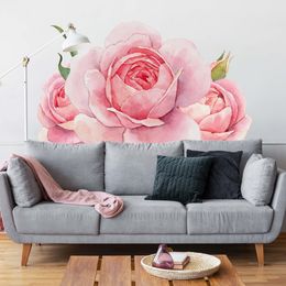 Wandtattoo Blumen Rosa Rosen XXL Bl&uuml;te 3D Aquarell Wandsticker floral, Wandaufkleber Vintage Shabby Schlafzimmer, M&auml;dchenZimmer Boho Wandbild