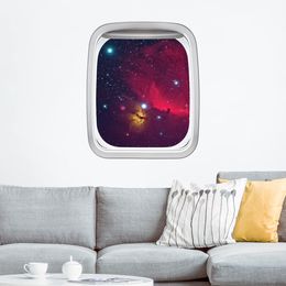 Wandtattoo Kinderzimmer Fenster Flugzeug Farbenfrohe Galaxie Fenster Wandsticker Kinder 3D-Optik Wandaufkleber Fenster Ausblick S-XXL 3D-Effekt