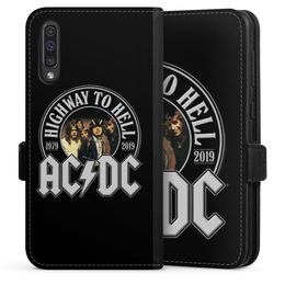 DeinDesign Galaxy A50 Handy Klapph&uuml;lle Handyh&uuml;lle aus Kunst Leder schwarz Flip Case Acdc Official Licensed Product Rock Sideflip mit Lasche