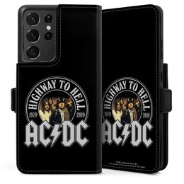 DeinDesign Galaxy S21 Ultra 5G Handy Klapph&uuml;lle Handyh&uuml;lle aus Kunst Leder schwarz Flip Case Acdc Official Licensed Product Rock Sideflip mit Lasche