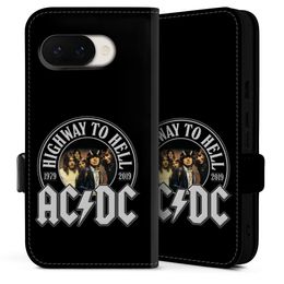 DeinDesign Google Pixel 9a Handy Klapph&uuml;lle Handyh&uuml;lle aus Kunst Leder schwarz Flip Case Acdc Official Licensed Product Rock Sideflip mit Lasche
