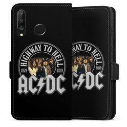 DeinDesign Huawei P30 Lite Handy Klapph&uuml;lle Handyh&uuml;lle aus Kunst Leder schwarz Flip Case Acdc Official Licensed Product Rock Sideflip mit Lasche