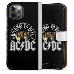 DeinDesign iPhone 12 Pro Max Handy Klapph&uuml;lle Handyh&uuml;lle aus Kunst Leder wei&szlig; Flip Case Acdc Official Licensed Product Rock Sideflip mit Lasche