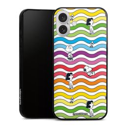 DeinDesign iPhone 16 Plus Handy Slim Case extra d&uuml;nn Silikon Handyh&uuml;lle schwarz H&uuml;lle Snoopy Muster Peanuts Silikon Slim Case
