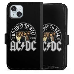 DeinDesign iPhone 15 Handy Klapph&uuml;lle Handyh&uuml;lle aus Kunst Leder schwarz Flip Case Acdc Official Licensed Product Rock Sideflip mit Lasche