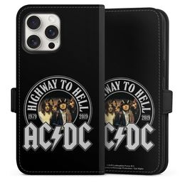 DeinDesign iPhone 15 Pro Max Handy Klapph&uuml;lle Handyh&uuml;lle aus Kunst Leder schwarz Flip Case Acdc Official Licensed Product Rock Sideflip mit Lasche