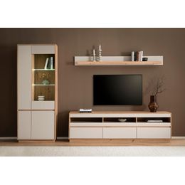 Wohnwand Home Affaire "Sonora, moderne Anbauwand, Komplettset in Kaschmir/Eiche", kaschmir, eiche artisan, B:292cm H:205cm T:45cm, Holzwerkstoff, Kastenm&ouml;bel-Sets, Wohnwand, enth&auml;lt Vitrine, Lowboard und Wandboard, 292 cm breit