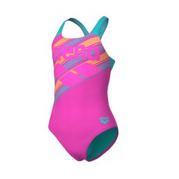 Badeanzug arena "G arena LINES SWIMSUIT SWIM PRO BACK L", M&auml;dchen, Gr. 140 (134), N-Gr, shocking pink, water, Obermaterial: 80% Polyamid, 20% Elasthan, Badeanz&uuml;ge Badeanzug, UV-Schutz UPF 50+