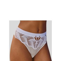 String Lascana "Marla", Damen, Gr. 40/42, wei&szlig;, Spitze, Obermaterial: 91% Polyamid, 9% Elasthan, k&ouml;rpernah, Unterhosen String, aus Spitze mit modischer B&auml;nder-Optik