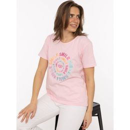 T-Shirt Zwillingsherz "Smile", Damen, Gr. M, pink, Obermaterial: 95% Baumwolle, 5% Elasthan, Shirts T-Shirt, Farbenfrohe runde Stickerei, Rundhals, kurzarm