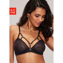 Bralette-BH Lascana, Damen, Gr. 80, Cup B, schwarz, Netz, Obermaterial: 86% Polyamid, 14% Elasthan, BHs Bralette-BH, mit edler B&auml;nder-Optik und feinem Glitzeraccessoire, sexy Dessous