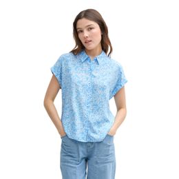 Shirtbluse Tom Tailor Denim, Damen, Gr. XS (34), small flower print, Web, Obermaterial: 100% Viskose, bedruckt, regular fit taillenbedeckt, Rundhals, weit, Blusen Shirtbluse, mit weiten &Auml;rmeln