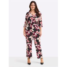 sheego Gro&szlig;e Gr&ouml;&szlig;en Jumpsuit mit Blumenprint, schwarz-koralle-bedruckt, Gr&ouml;&szlig;e 58 - Damen
