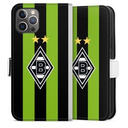 DeinDesign iPhone 12 Pro Handy Klapph&uuml;lle Handyh&uuml;lle aus Kunst Leder wei&szlig; Flip Case Stripes Borussia M&ouml;nchengladbach Gladbach Sideflip mit Lasche