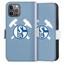 DeinDesign iPhone 12 Pro Handy Klapph&uuml;lle Handyh&uuml;lle aus Kunst Leder wei&szlig; Flip Case Bundesliga Stripes Fc Schalke 04 Sideflip mit Lasche