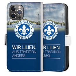 DeinDesign iPhone 12 Pro Handy Klapph&uuml;lle Handyh&uuml;lle aus Kunst Leder wei&szlig; Flip Case Official Licensed Product Sv Darmstadt 98 Coat Of Arms Sideflip mit Lasche