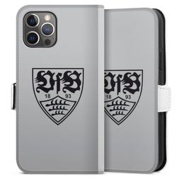 DeinDesign iPhone 12 Pro Handy Klapph&uuml;lle Handyh&uuml;lle aus Kunst Leder wei&szlig; Flip Case Logo Official Licensed Product Vfb Stuttgart Sideflip mit Lasche