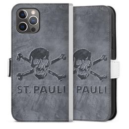 DeinDesign iPhone 12 Pro Handy Klapph&uuml;lle Handyh&uuml;lle aus Kunst Leder wei&szlig; Flip Case Logo Fc St. Pauli Concrete Sideflip mit Lasche