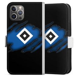 DeinDesign iPhone 12 Pro Handy Klapph&uuml;lle Handyh&uuml;lle aus Kunst Leder wei&szlig; Flip Case Official Licensed Product Hsv Hamburger Sv Sideflip mit Lasche