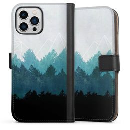 DeinDesign iPhone 13 Pro Max Handy Klapph&uuml;lle Handyh&uuml;lle aus Kunst Leder schwarz Flip Case Tree Forrest Abstract Sideflip mit langer Lasche