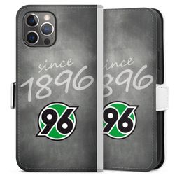 DeinDesign iPhone 12 Pro Handy Klapph&uuml;lle Handyh&uuml;lle aus Kunst Leder wei&szlig; Flip Case Hannover 96 H96 Official Licensed Product Sideflip mit Lasche