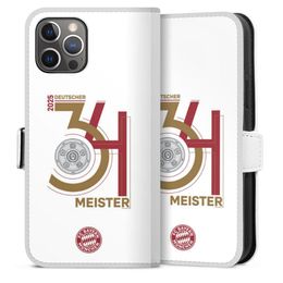 DeinDesign iPhone 12 Pro Handy Klapph&uuml;lle Handyh&uuml;lle aus Kunst Leder wei&szlig; Flip Case Master Official Licensed Product Fc Bayern M&uuml;nchen Sideflip mit Lasche