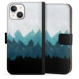 DeinDesign iPhone 14 Handy Klapph&uuml;lle Handyh&uuml;lle aus Kunst Leder schwarz Flip Case Tree Forrest Abstract Sideflip mit Lasche