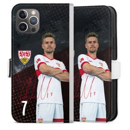 DeinDesign iPhone 12 Pro Handy Klapph&uuml;lle Handyh&uuml;lle aus Kunst Leder wei&szlig; Flip Case Official Licensed Product Maximilian Mittelst&auml;dt Vfb Stuttgart Sideflip mit 