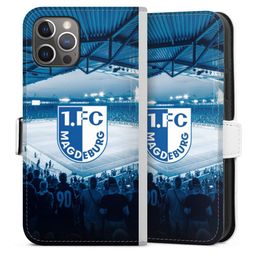 DeinDesign iPhone 12 Pro Handy Klapph&uuml;lle Handyh&uuml;lle aus Kunst Leder wei&szlig; Flip Case Stadium 1. Fcm 1. Fc Magdeburg Sideflip mit Lasche