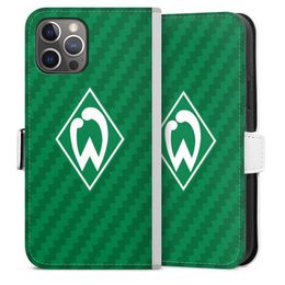 DeinDesign iPhone 12 Pro Handy Klapph&uuml;lle Handyh&uuml;lle aus Kunst Leder wei&szlig; Flip Case Carbon Sv Werder Bremen Official Licensed Product Sideflip mit Lasche