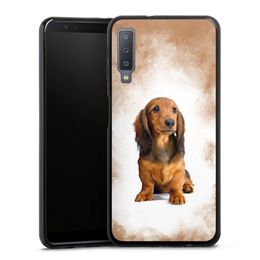 DeinDesign Galaxy A7 (2018) Handy Silikon H&uuml;lle Case schwarz Handyh&uuml;lle Dog Dachshund Pet