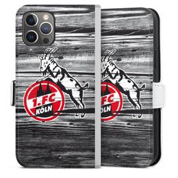 DeinDesign iPhone 12 Pro Handy Klapph&uuml;lle Handyh&uuml;lle aus Kunst Leder wei&szlig; Flip Case 1. Fc K&ouml;ln Wooden Look Official Licensed Product Sideflip mit Lasche