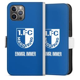 DeinDesign iPhone 12 Pro Handy Klapph&uuml;lle Handyh&uuml;lle aus Kunst Leder wei&szlig; Flip Case Coat Of Arms Official Licensed Product 1. Fc Magdeburg Sideflip mit Lasche