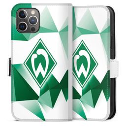 DeinDesign iPhone 12 Pro Handy Klapph&uuml;lle Handyh&uuml;lle aus Kunst Leder wei&szlig; Flip Case Tarnmuster Official Licensed Product Sv Werder Bremen Sideflip mit Lasche