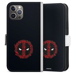 DeinDesign iPhone 12 Pro Handy Klapph&uuml;lle Handyh&uuml;lle aus Kunst Leder wei&szlig; Flip Case Logo Marvel Deadpool Sideflip mit Lasche