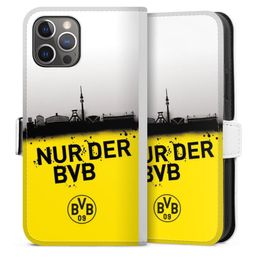 DeinDesign iPhone 12 Pro Handy Klapph&uuml;lle Handyh&uuml;lle aus Kunst Leder wei&szlig; Flip Case Borussia Dortmund Statement Bvb Sideflip mit Lasche
