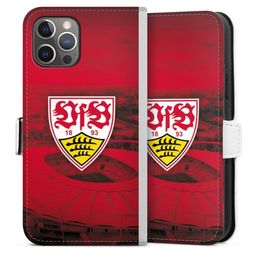 DeinDesign iPhone 12 Pro Handy Klapph&uuml;lle Handyh&uuml;lle aus Kunst Leder wei&szlig; Flip Case Vfb Stuttgart Official Licensed Product Stadium Sideflip mit Lasche